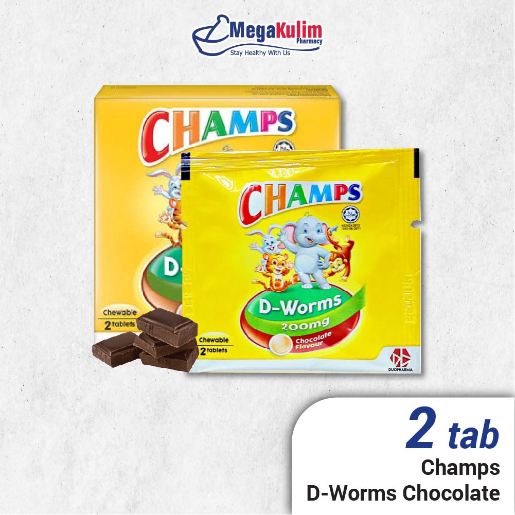 Champs D-Worms Chocolate Chewable Tablet 2's / Suspension 10mL | Shopee ...