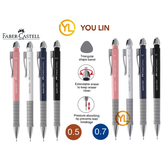 Faber Castell Apollo Mechanical Pencil 0.5mm / 0.7mm (Included 2pcs ...
