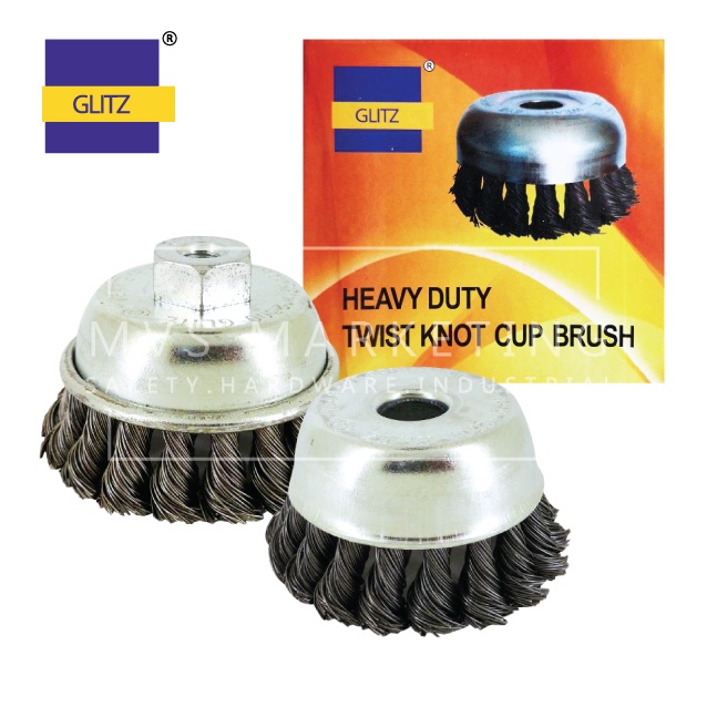 GLITZ HEAVY DUTY TWIST KNOT CUP BRUSH - STEEL / BRASS COATED WIRE 0.3 ...