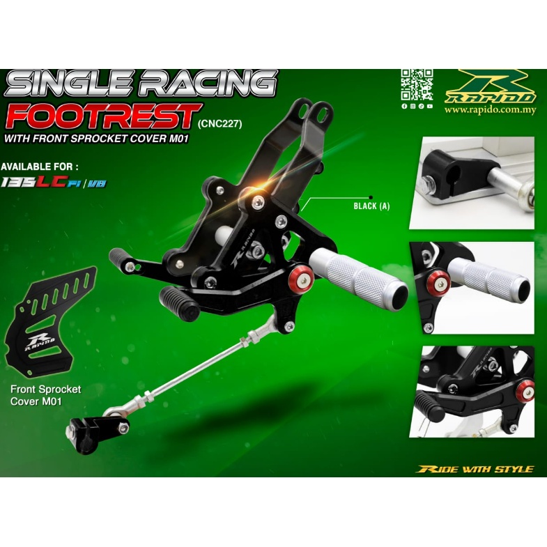 FRONT SINGLE RACING FOOTREST / RAPIDO SINGLE FOOTREST YAMAHA LC135 V8 ...