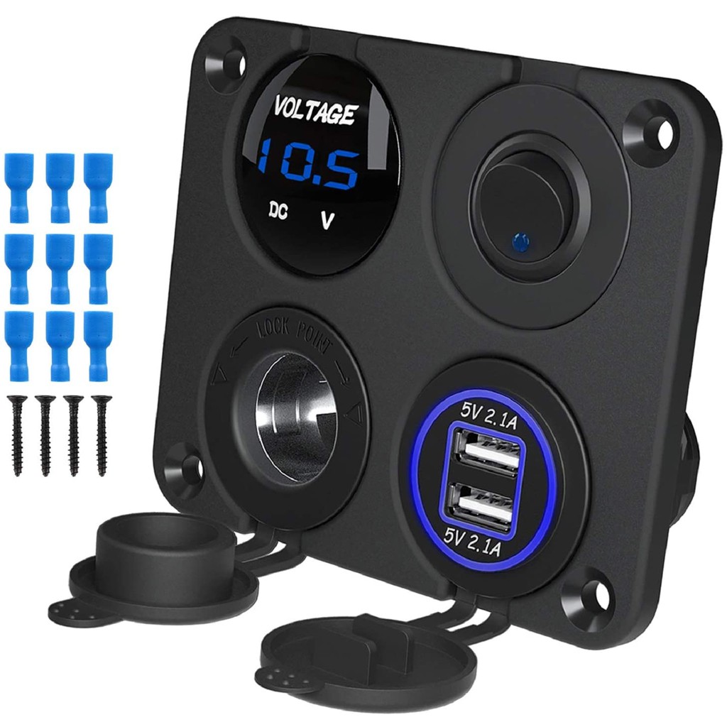 12V Marine Car Charger Socket Panel, 4 in 1 Waterproof Boat Cell Phone ...
