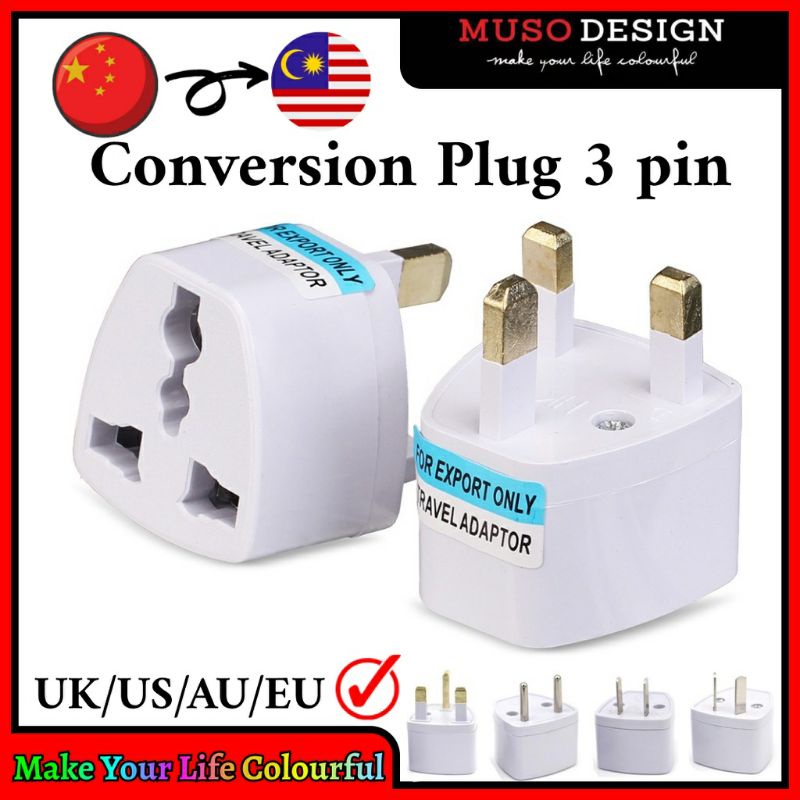 UNIVERSAL TRAVEL CONVERSION CONVERTER PLUG 3 PIN AC POWER ADAPTER PLAK ...