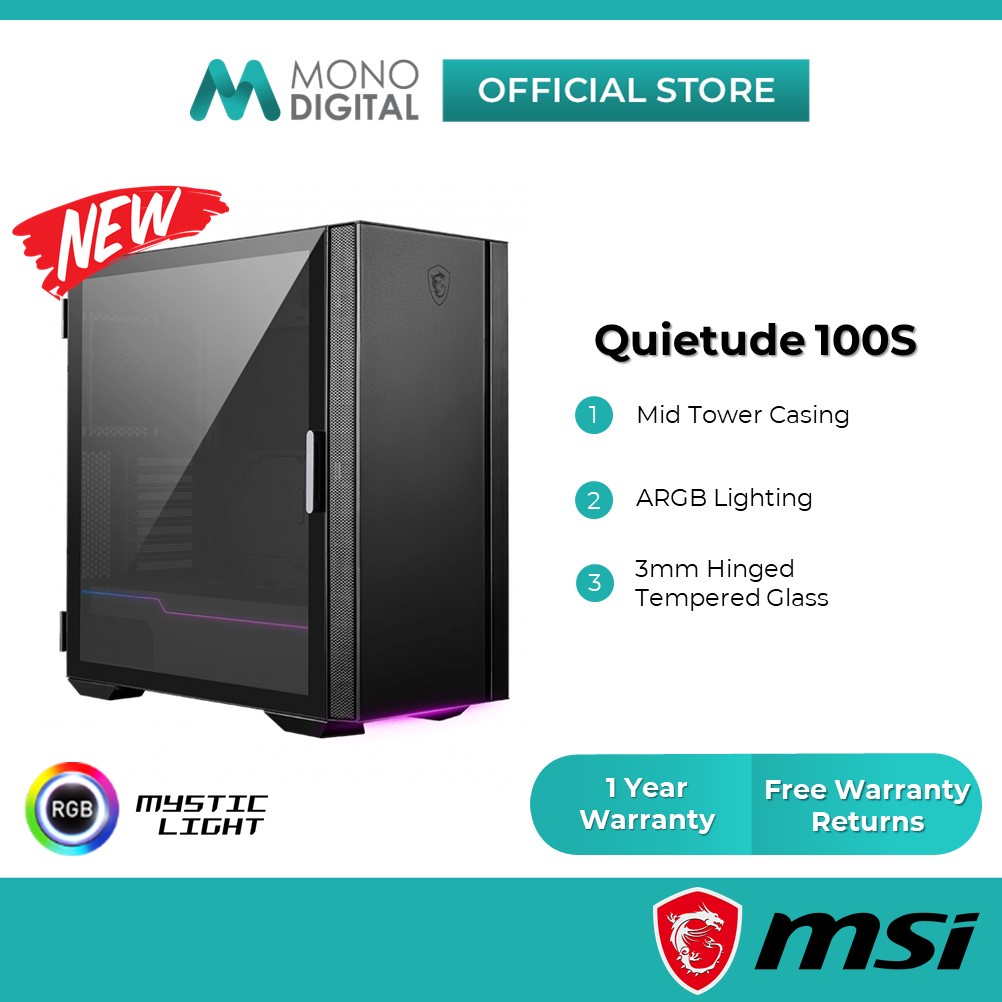 MSI MPG Quietude 100S Silent ARGB Mid Tower ATX Gaming CPU Desktop ...