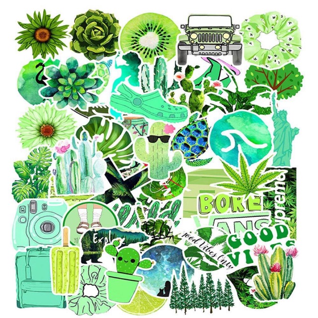 Set Of 30-50 sticker Green Laminated Silk / sticker Theme Green ...