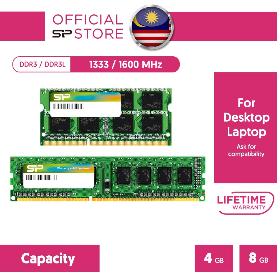 Silicon Power DDR3L DDR3 (4GB/8GB) 1333/1600Mhz Notebook Laptop Desktop ...
