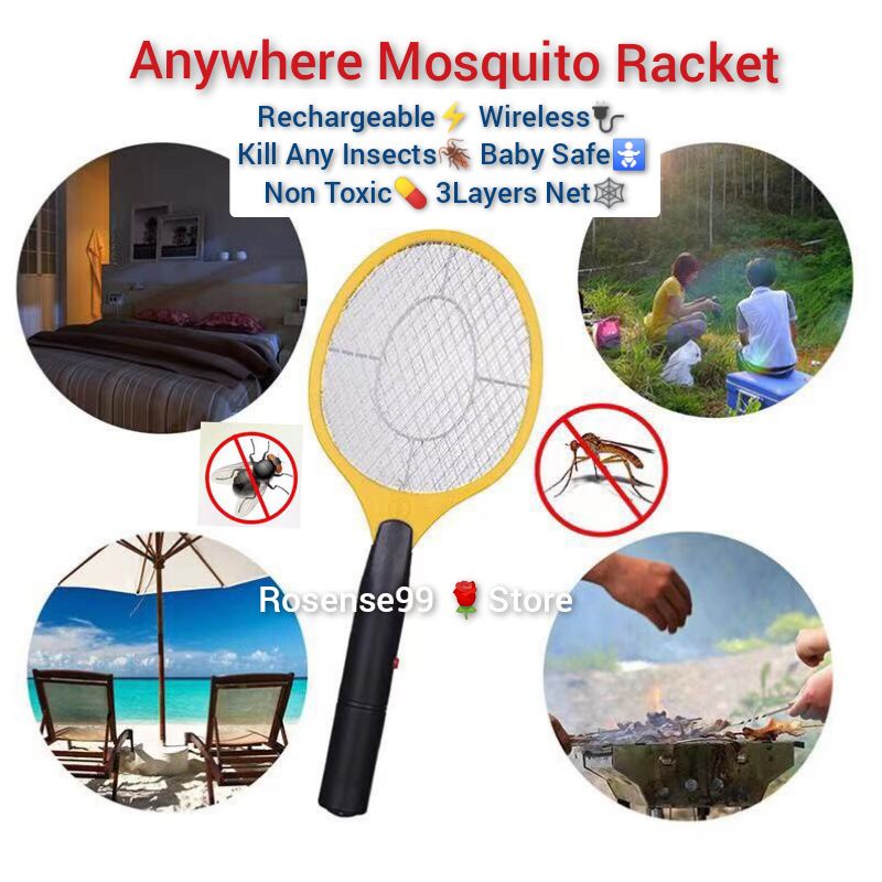 3layers Net Rechargeable Mosquito Racket Fly Insect Swatter Zapper ...