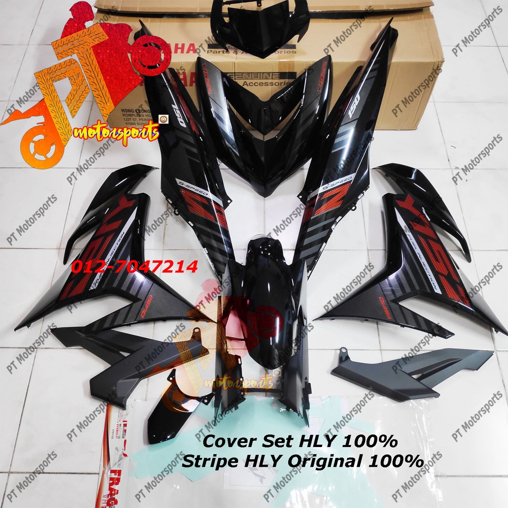 Yamaha Y15ZR Y15 V1 V2 Cover Set Black Stripe Original Black Sticker HLY 100% Y15ZR Batman ...