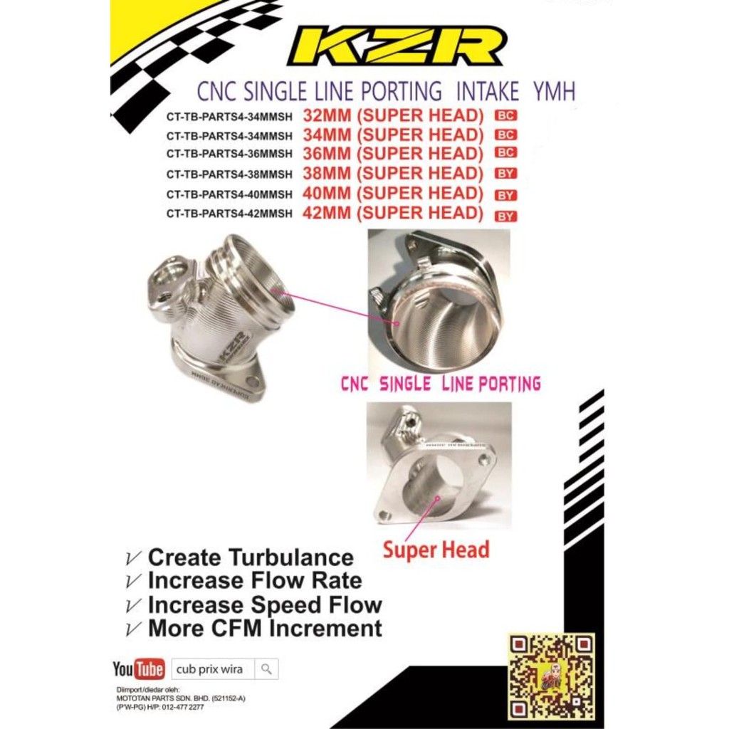 Y15 Y15ZR KOZI SINGLE LINE PORTING INTAKE CNC YAMAHA SUPERHEAD ...