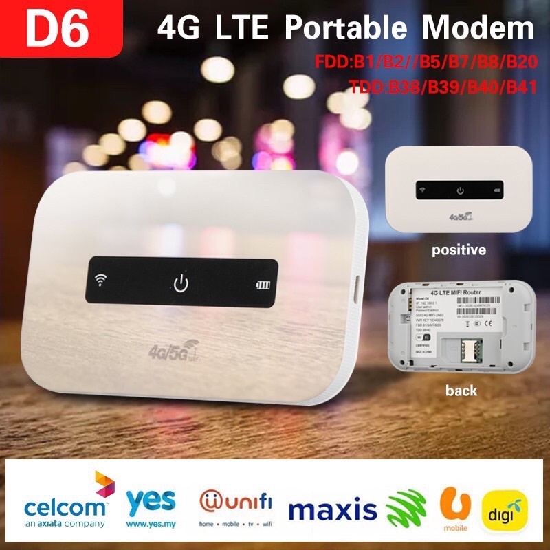 Unlimited 4G LTE D6 pocket WiFi router Portable Wifi Modem MIFI Router ...
