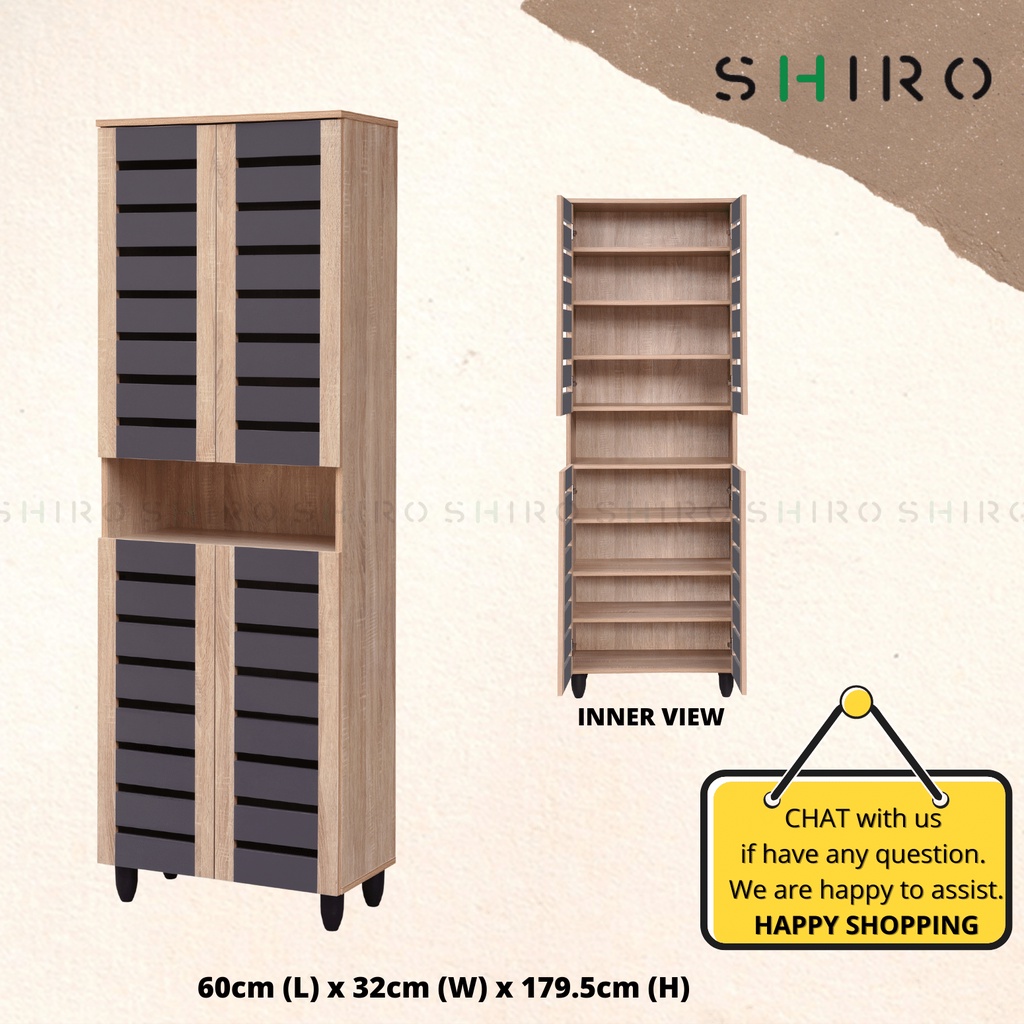 SHIRO 4 door high wooden shoe cabinet / storage cabinet / rak kasut ...