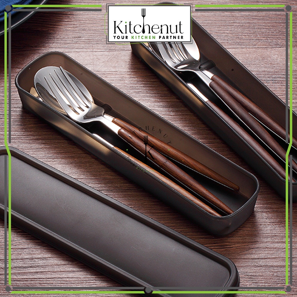 Kitchenut 304 Stainless Steel Wood Grain Fork and Spoon Cutlery Set ...