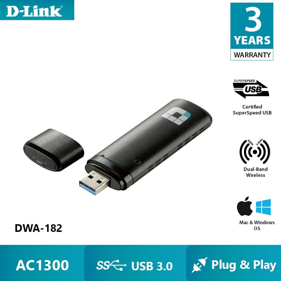D-Link DWA123 DWA-182 AC1200/AC1300 2.4Ghz + 5Ghz USB 3.0 Dual Band ...