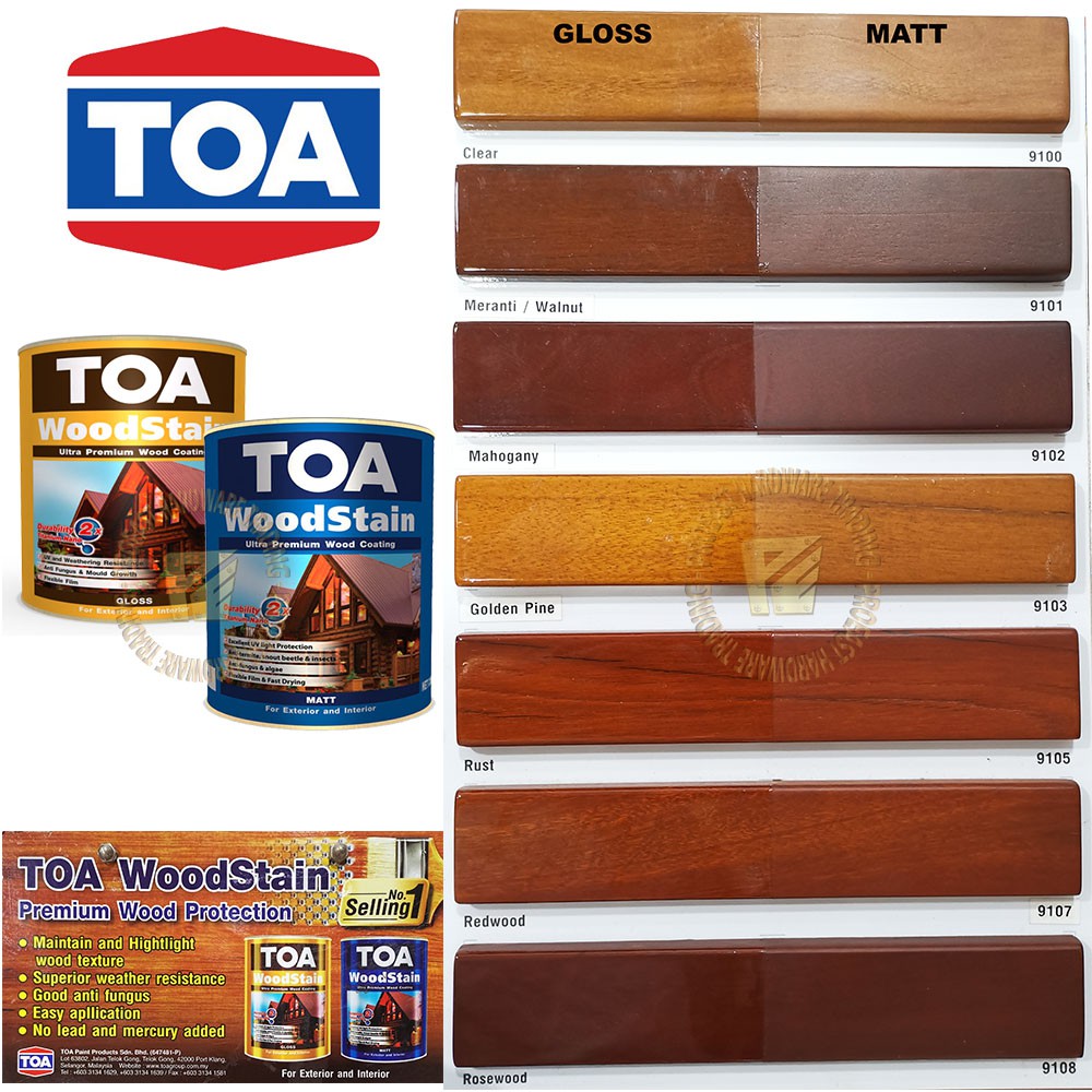 TOA 1L Woodstain Paint Gloss/Matt (Interior & Exterior Wood Syelek ...