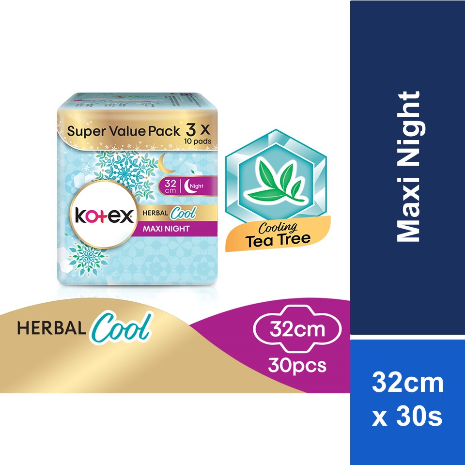 Kotex Herbal Cool Overnight Wing Pad 32cm/10's x 3 Packs | Shopee Malaysia