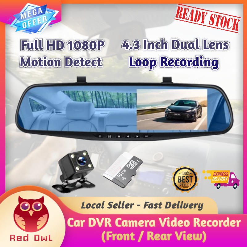 🔥Car Mirror Dash Cam Dual Lens HD Car DVR Rear View Mirror 1080P 4.3 ...