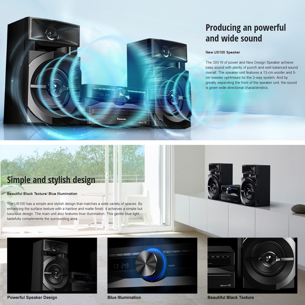PANASONIC SC-UX100 HIFI SYSTEM 300W Bluetooth Speaker SC-UX100GSXK ...