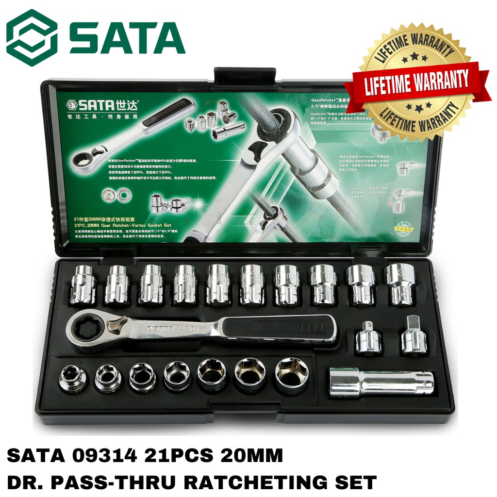 SATA 09314 21PCS 20MM DR. PASS-THRU RATCHETING SET / SOCKET SET ...