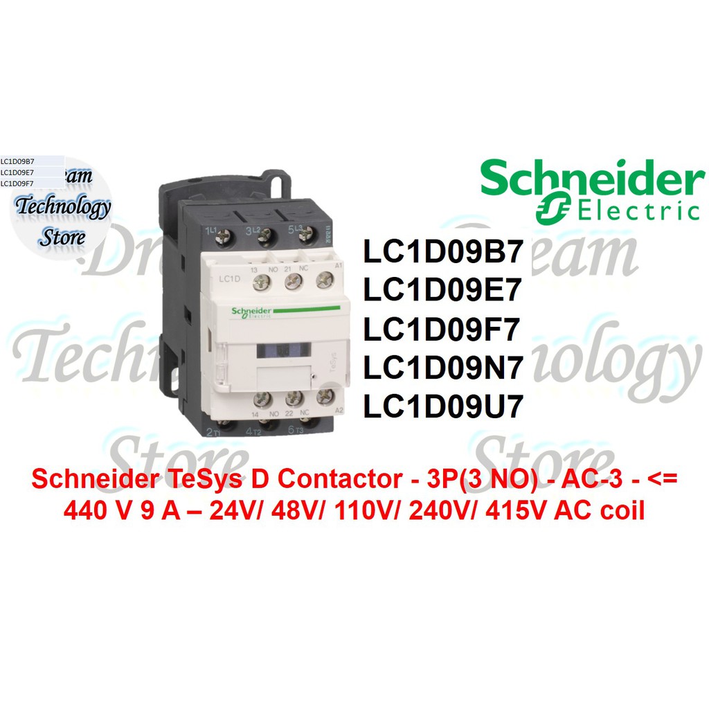 Schneider TeSys D Contactor LC1D09B7, LC1D09E7, LC1D09F7, LC1D09U7 ...
