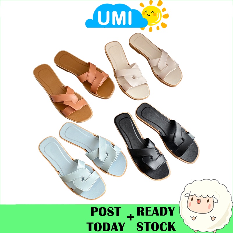 READY STOCK UMI Women's Shoes Flat Sandals Slides Flat Sandals | Shopee ...