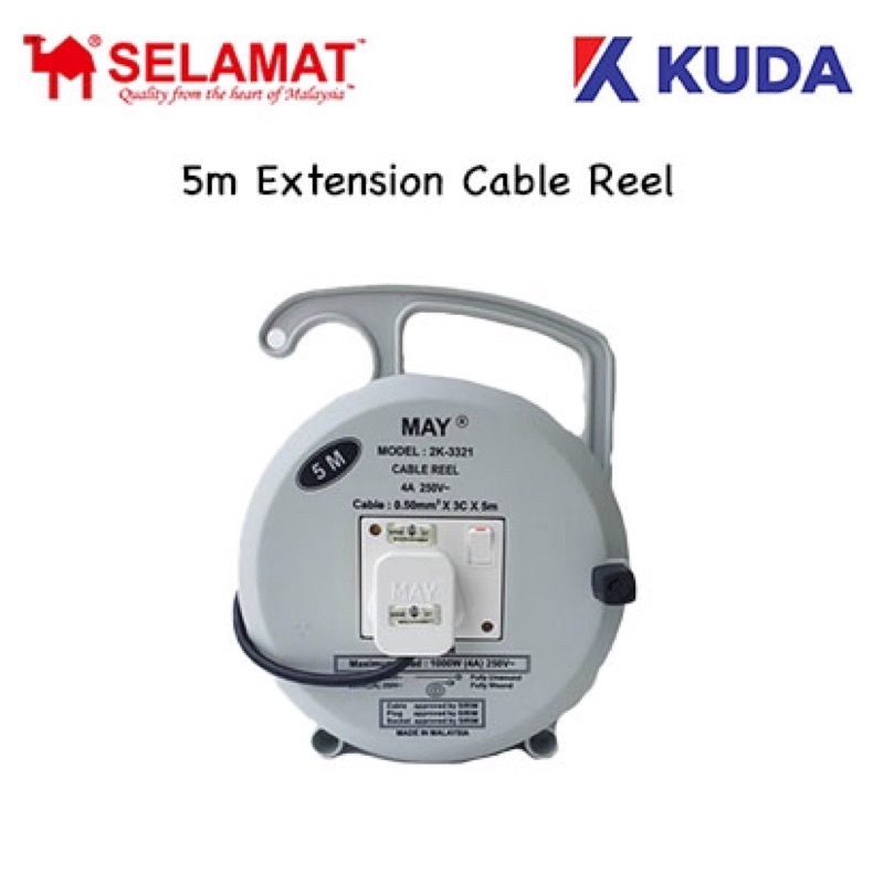 SELAMAT 5M Extension Cable Reel with 1 Gang Socket | Shopee Malaysia