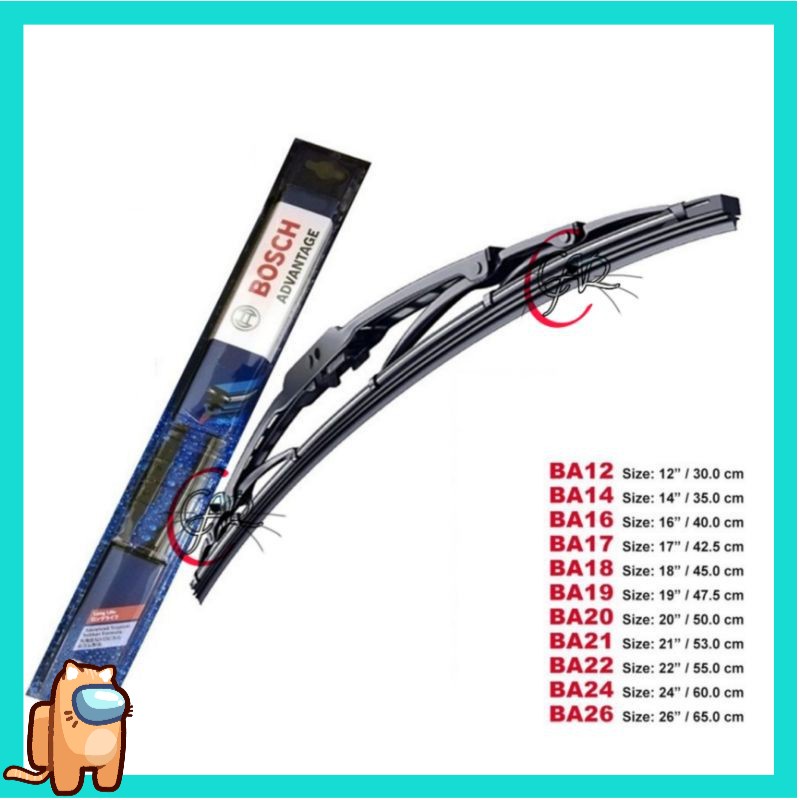 BOSCH FRONT WIPER BLADE ADVANTAGE CAR WINDSHIELD WIPER (J HOOK) TYPE PERODUA TOYOTA PROTON KIA ...