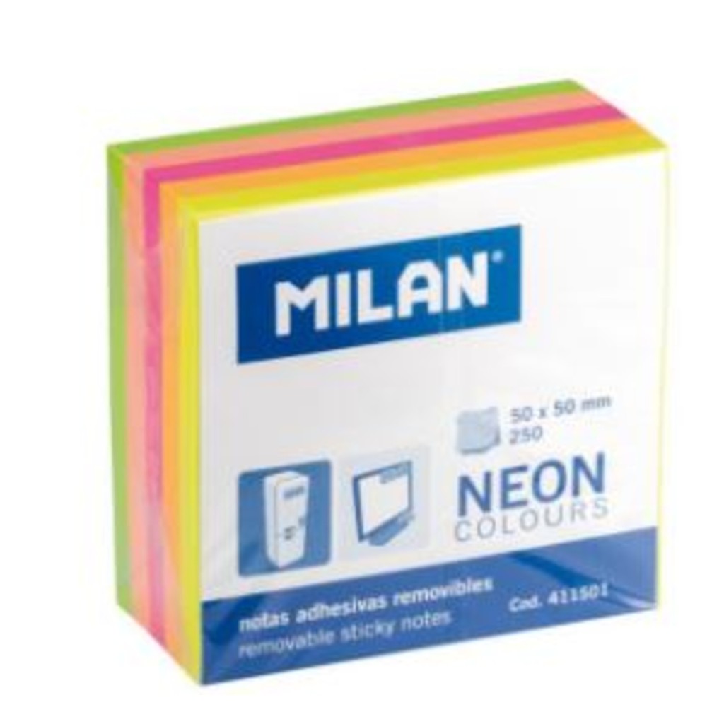 Milan 50mm x 50mm 250sht Sticky Notes Square Neon Colours 5col 411501 ...