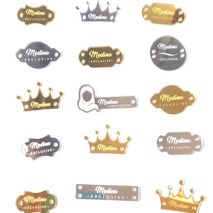LABEL PRODUK/TAG TUDUNG ACRYLIC GOLD/ACRYLIC TRANSPARENT/ACRYLIC CHROME ...