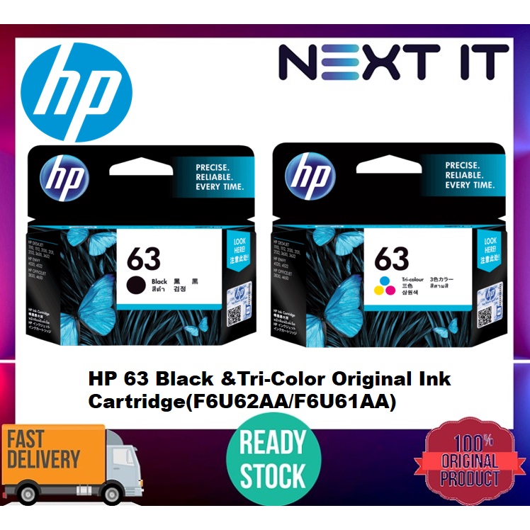HP 63 Black &Tri-Color Original Ink Cartridge(F6U62AA/F6U61AA) | Shopee ...