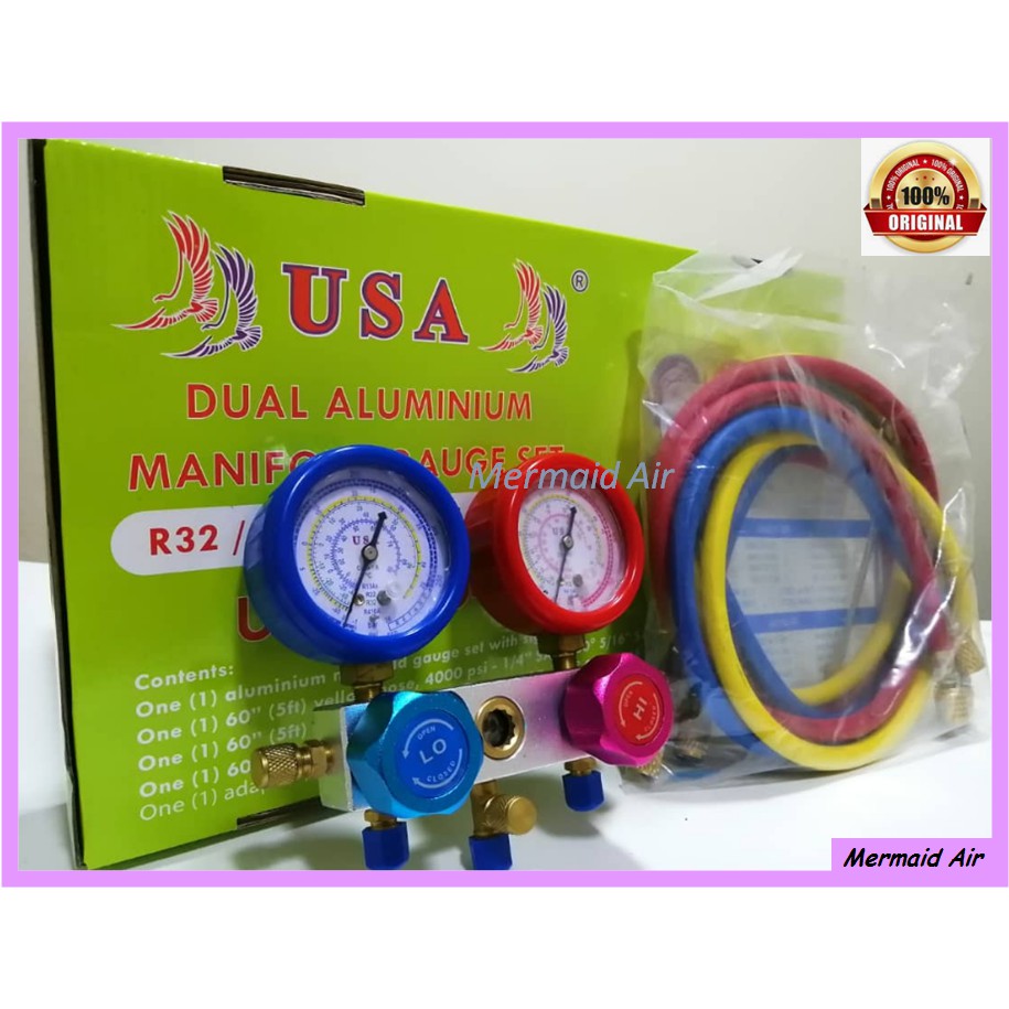 Gas Meter USA LX-1004 R32 R410A R22 R134A Dual Aluminium Manifold Set ...