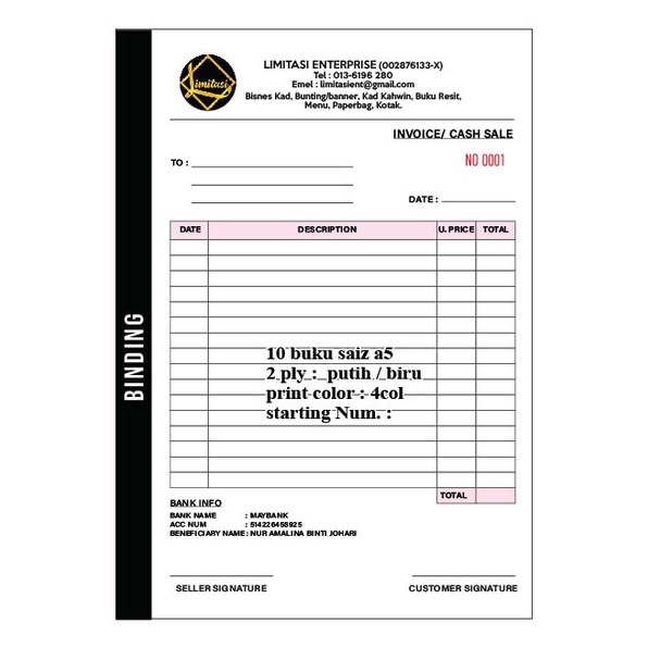 a5 buku resit full color custom (please chat before order) | Shopee ...