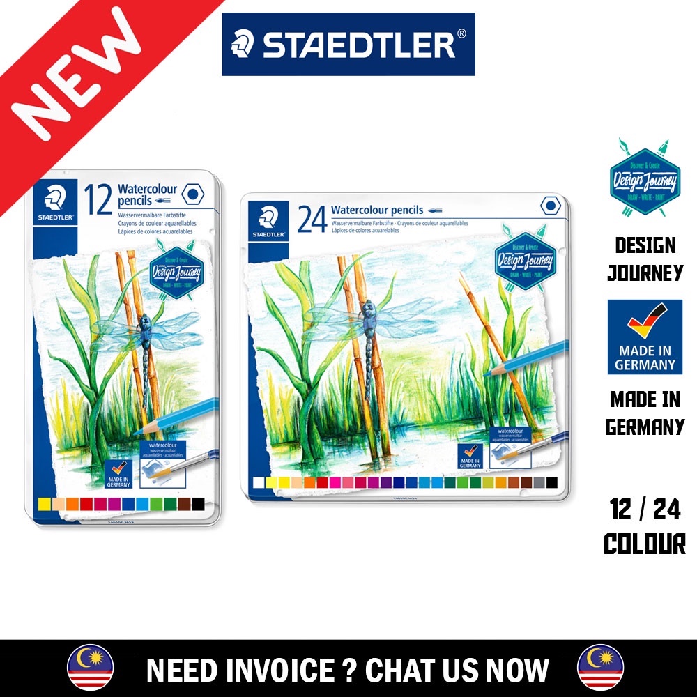 Staedtler Watercolor Pencil Metal Case 12/24 Colour / Watercolour/Warna ...