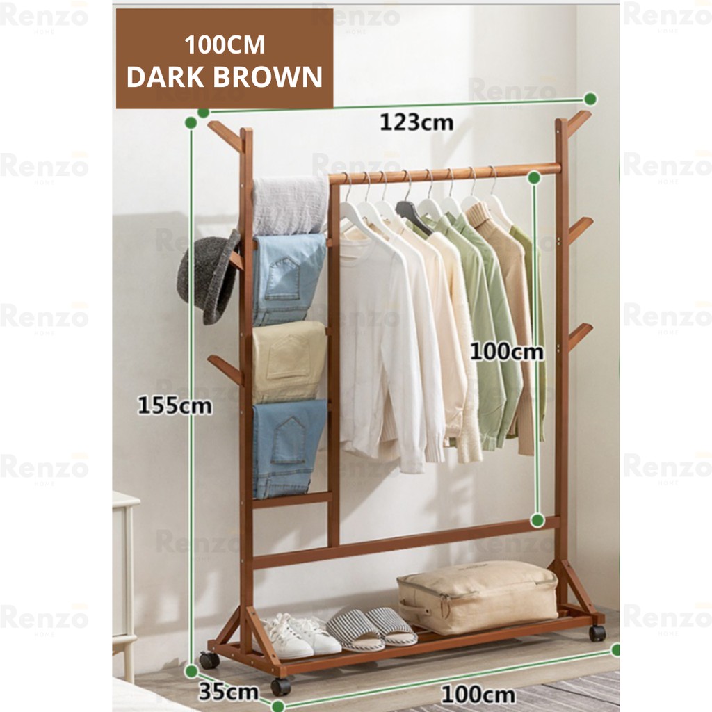 Wood Clothes Wardrobe Rack Cabinet Hanger Hanging Pole Rak Almari ...