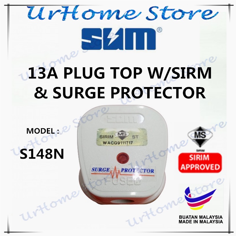 [ SIRIM APPROVED ] SUM S148N 13AMP PLUG TOP WITH SURGE PROTECTOR ...