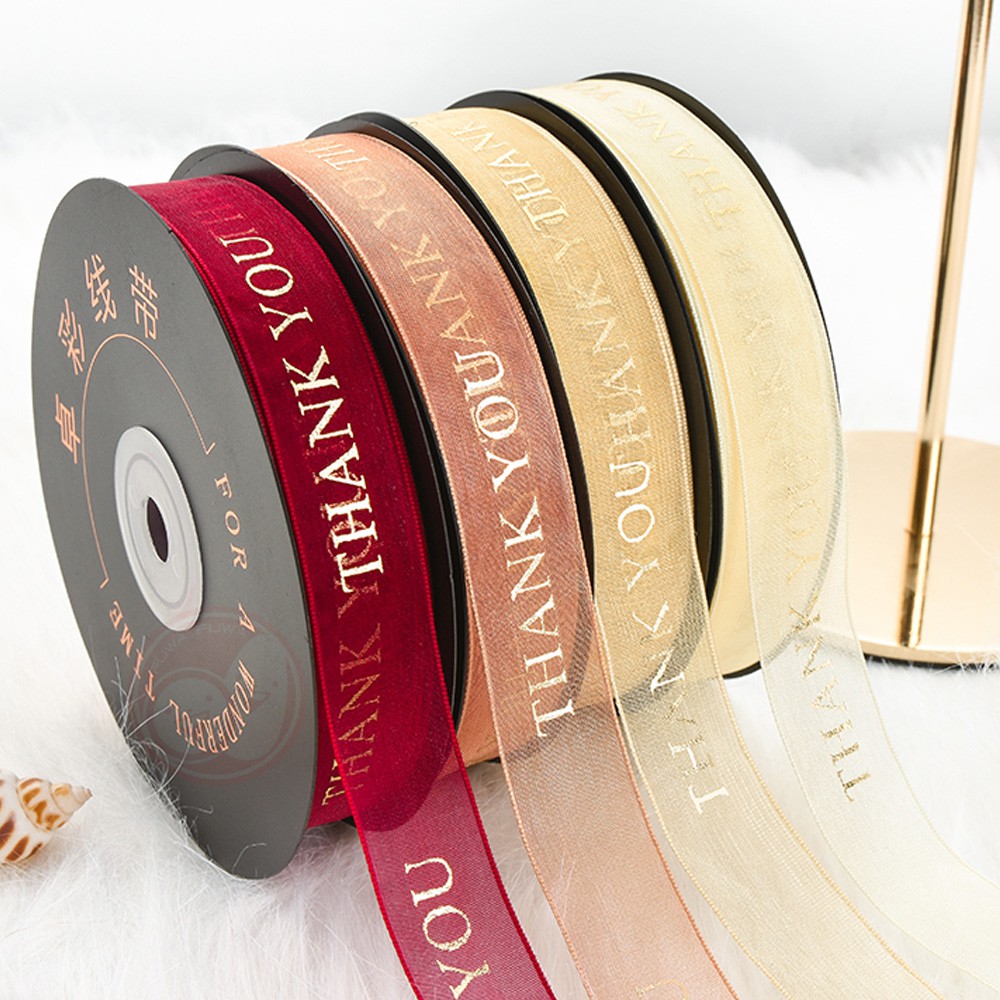 【1 METER】 THANK YOU Organza Ribbon Satin 🙏 Gold Foil Best Wishes ...