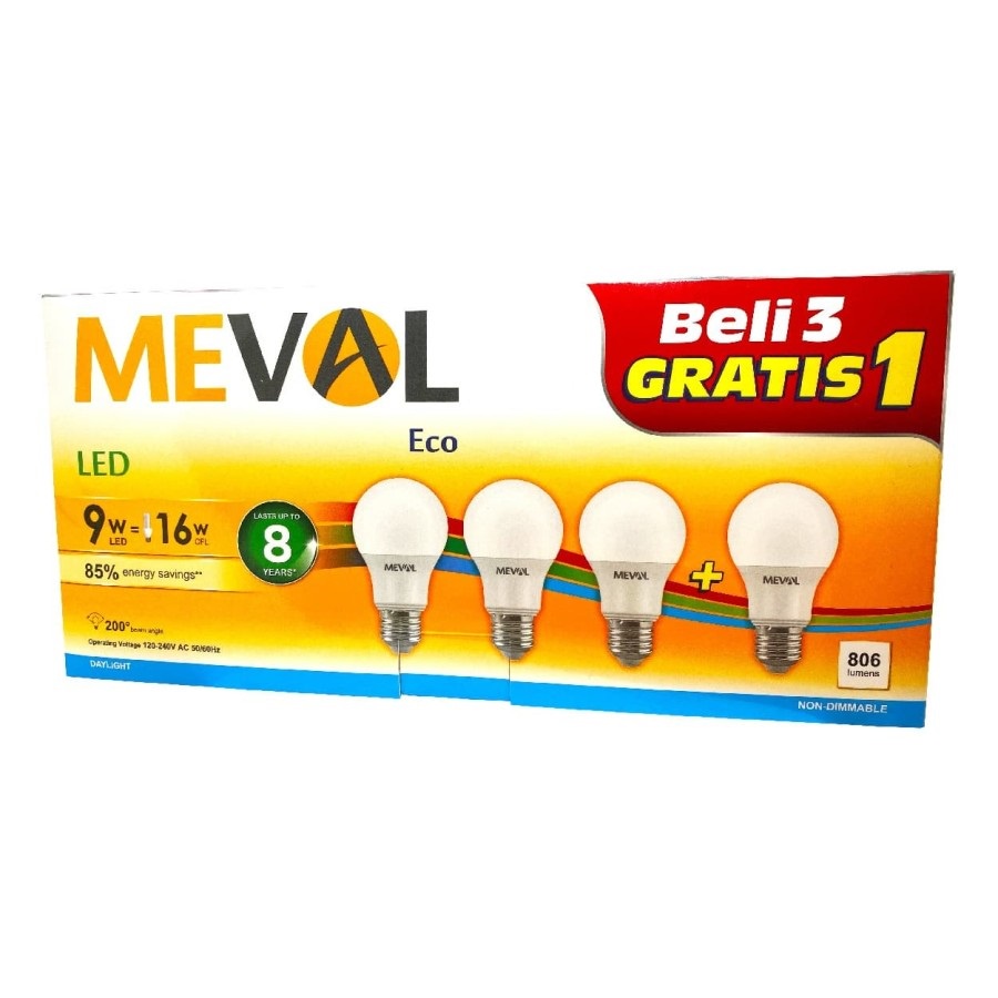PUTIH Meval ECO 9W LED Bulb Package Contents 4-9W (White) | Shopee Malaysia