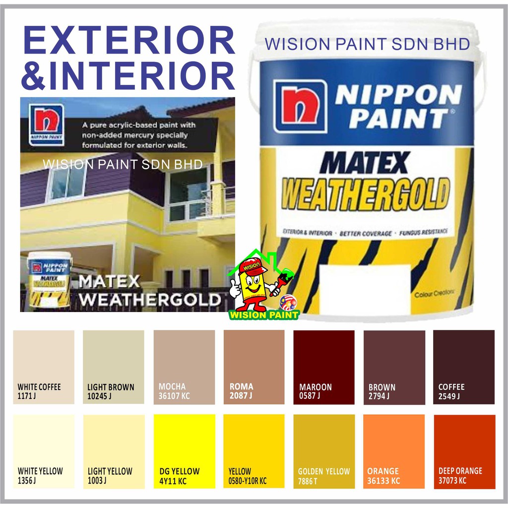 1L NIPPON PAINT ( WeatherGold ) Exterior Interior Indoor Outdoor Wall ...