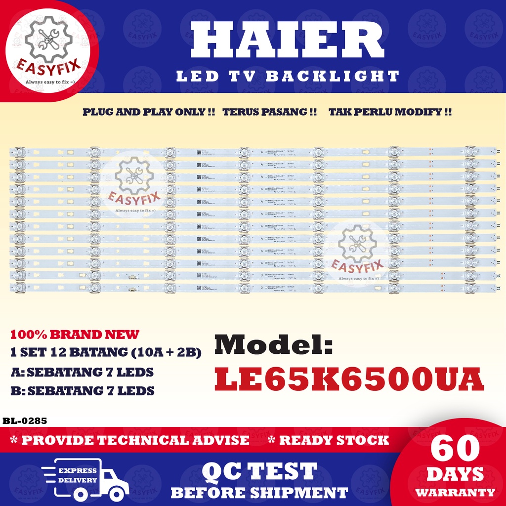 LE65K6500UA HAIER 65 INCH LED TV BACKLIGHT ( LAMPU TV ) LE65K6500U ...