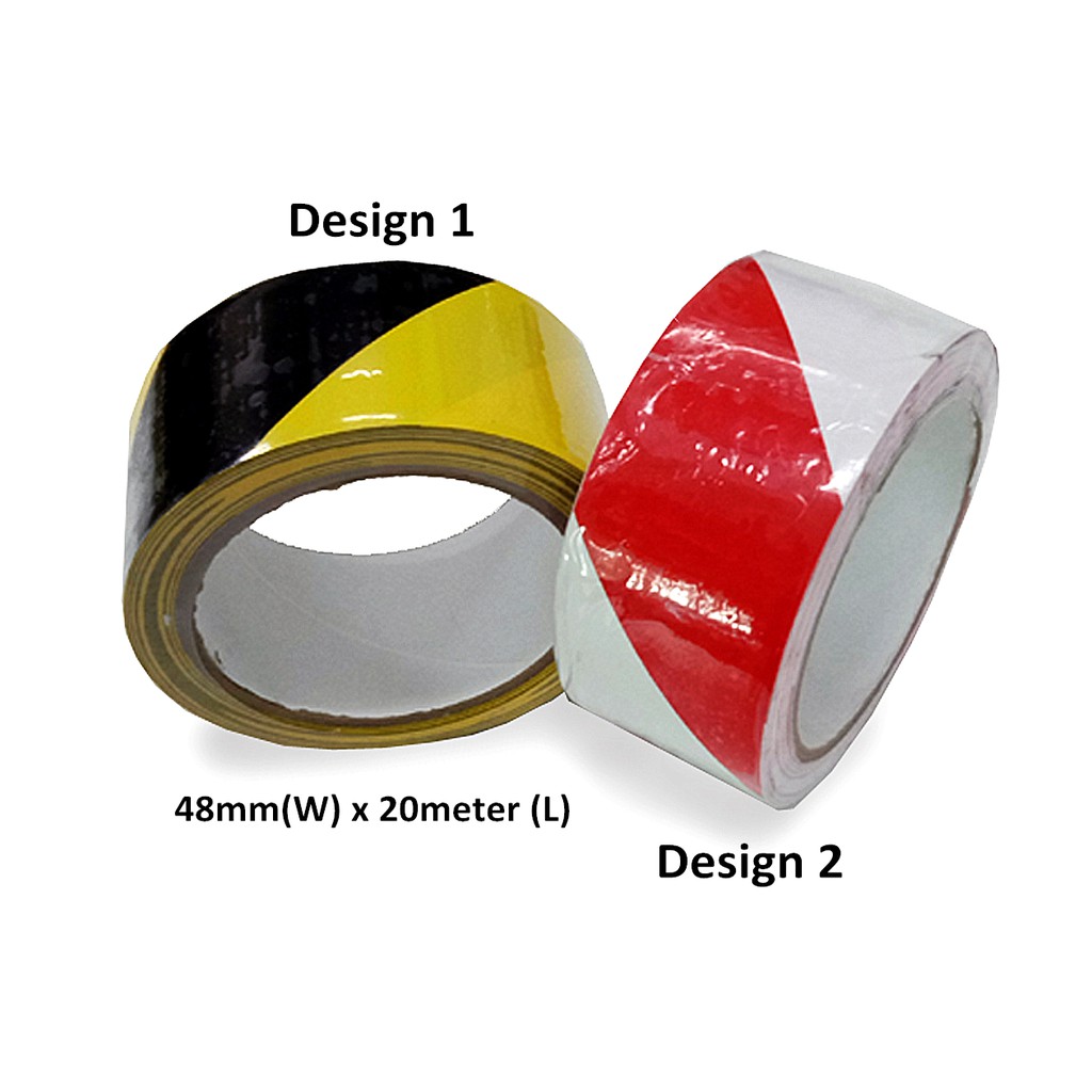 48mm(W) x 20meter(L) Black Yellow Tape & Red White Tape SOP Social Distancing Caution Warning ...