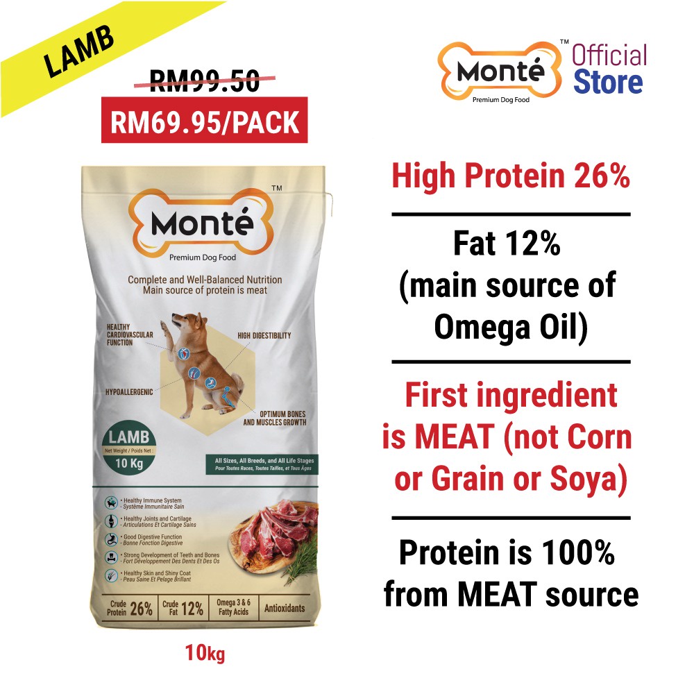 Monte Premium Dog Food Lamb (10kg x 1 Pack) | Shopee Malaysia