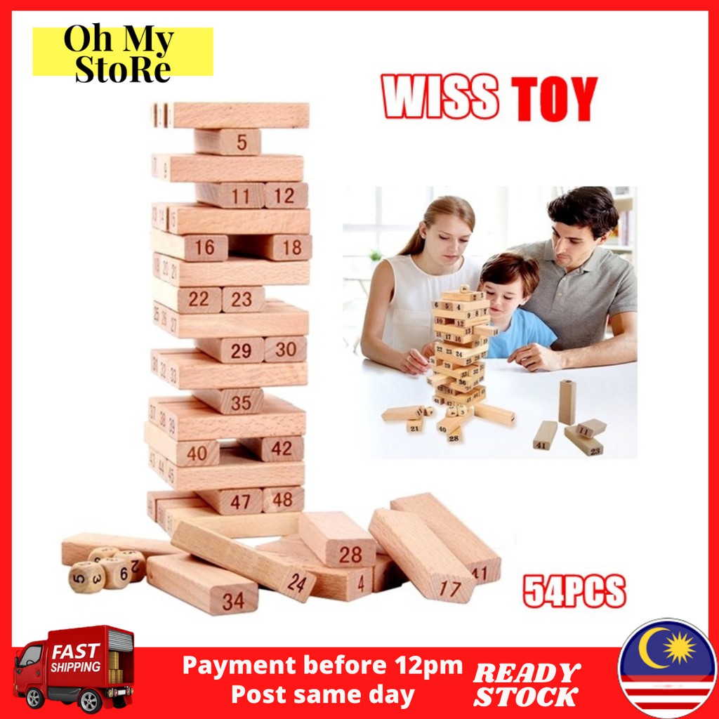 (READY STOCK) Wiss Toy 54 Pieces Number Wooden Tower Stacking Game ...