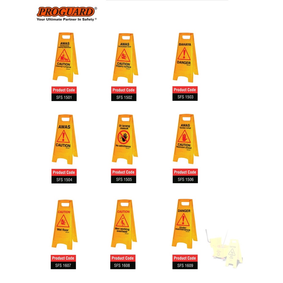 Folded Hazard Warning Safety Floor Sign Papan Bahaya/Caution Permukaan ...