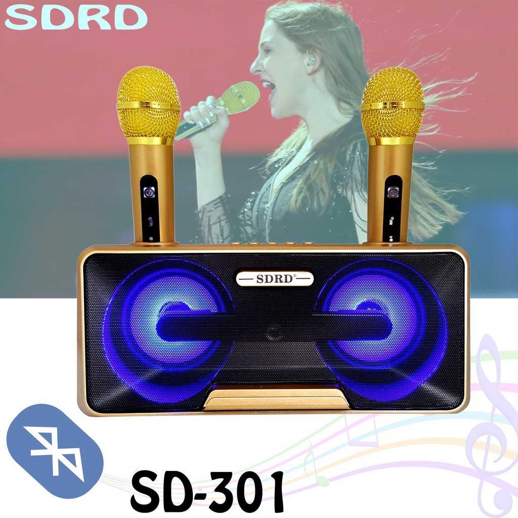 SDRD SD-301 WIRELESS BLUETOOTH DUAL MICROPHONE KARAOKE PORTABLE 3D STEREO SPEAKER | Shopee Malaysia