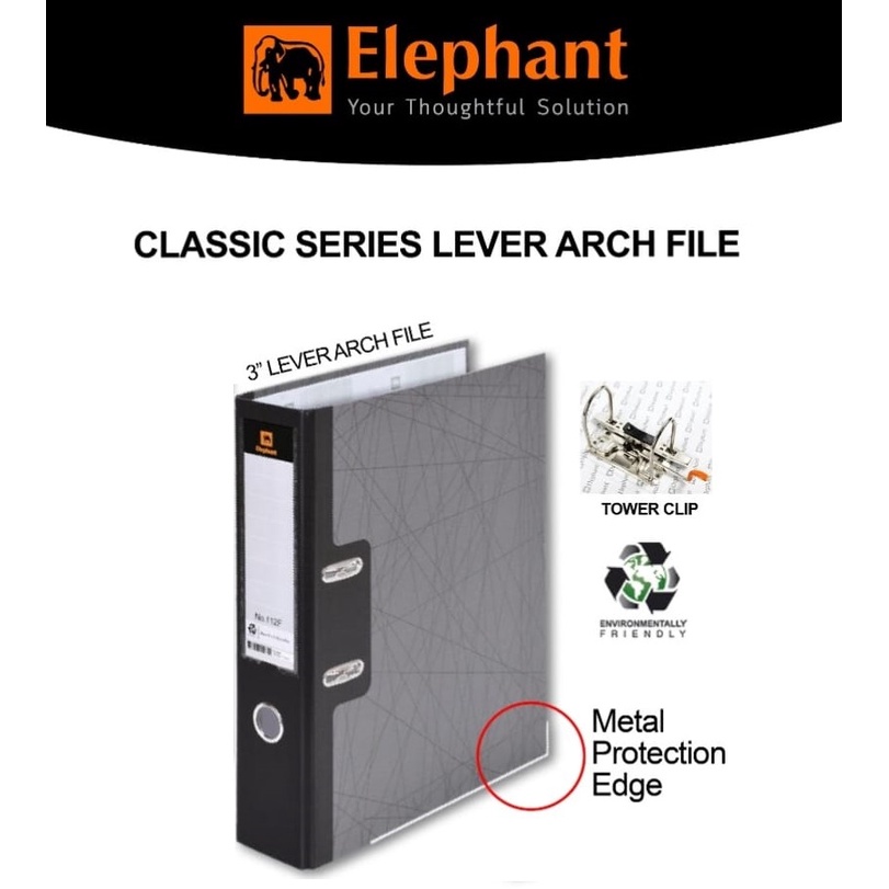 Elephant Lever Arch File 3" 112F Spine Black (Ready Stock) | Shopee ...