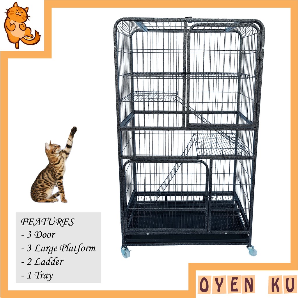 3 Level Square Tube Pipe (78x54x136cm) Pet Cat Cage Large Iron Pet Cage ...