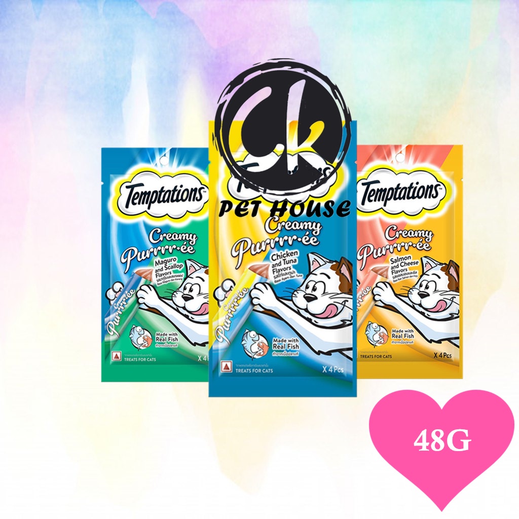 Temptations Creamy Purrrr-ee Lickable Liquid Cat Treats Snack Lick (12G x 4) 48G | Shopee Malaysia