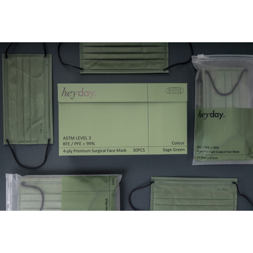 [SHIP IN 24 HOUR] Heyday Sage Green 4-Ply Surgical Face Mask (30 PCS ...