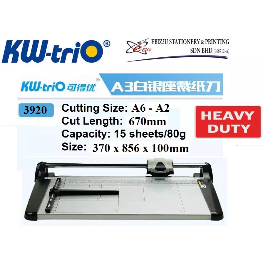 KW-Trio 3920 / 3020 Heavy Duty Rotary Trimmer -A2 15 sheets 670mm 26 ...