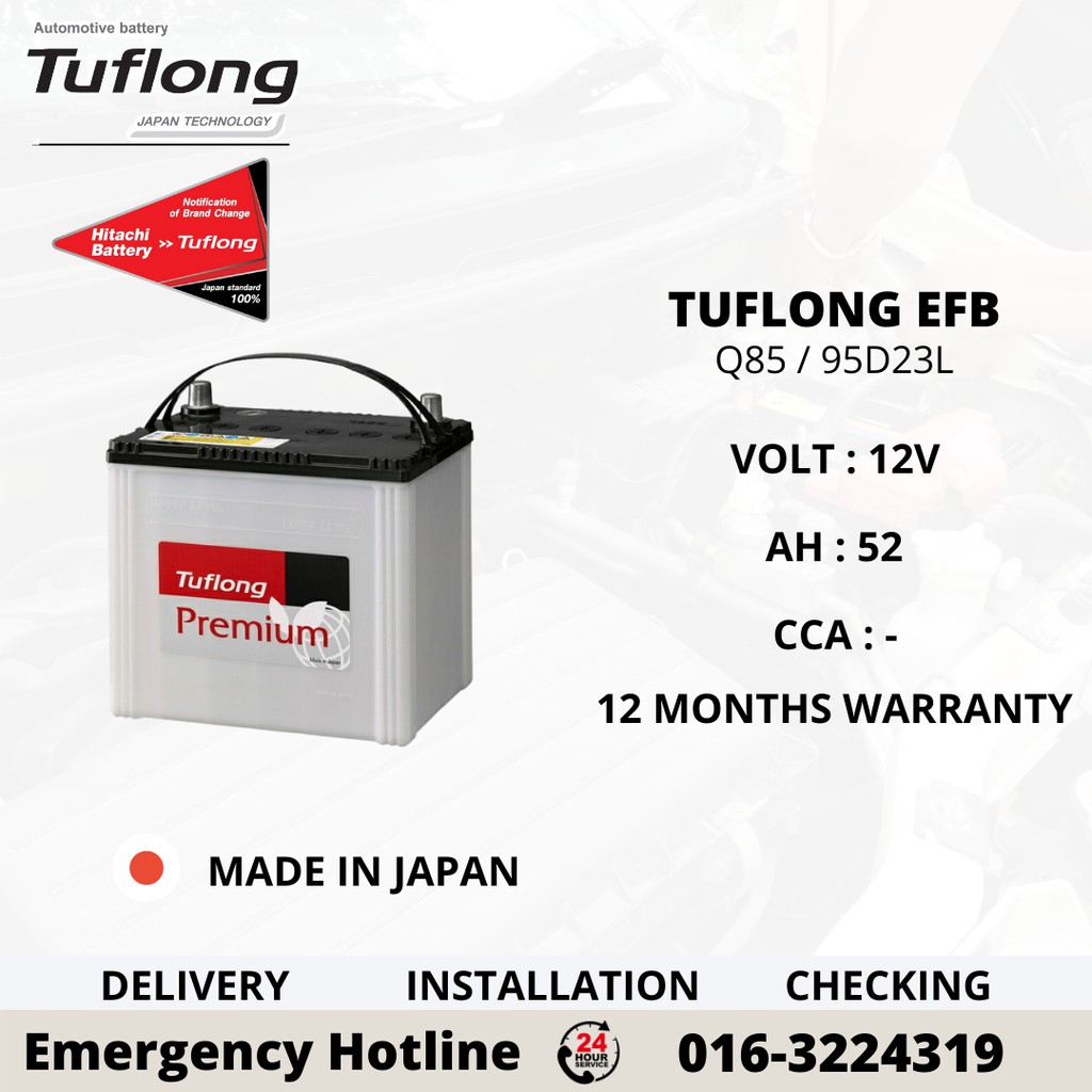 TUFLONG PREMIUM EFB Q85L | 95D23L CAR BATTERY | Shopee Malaysia