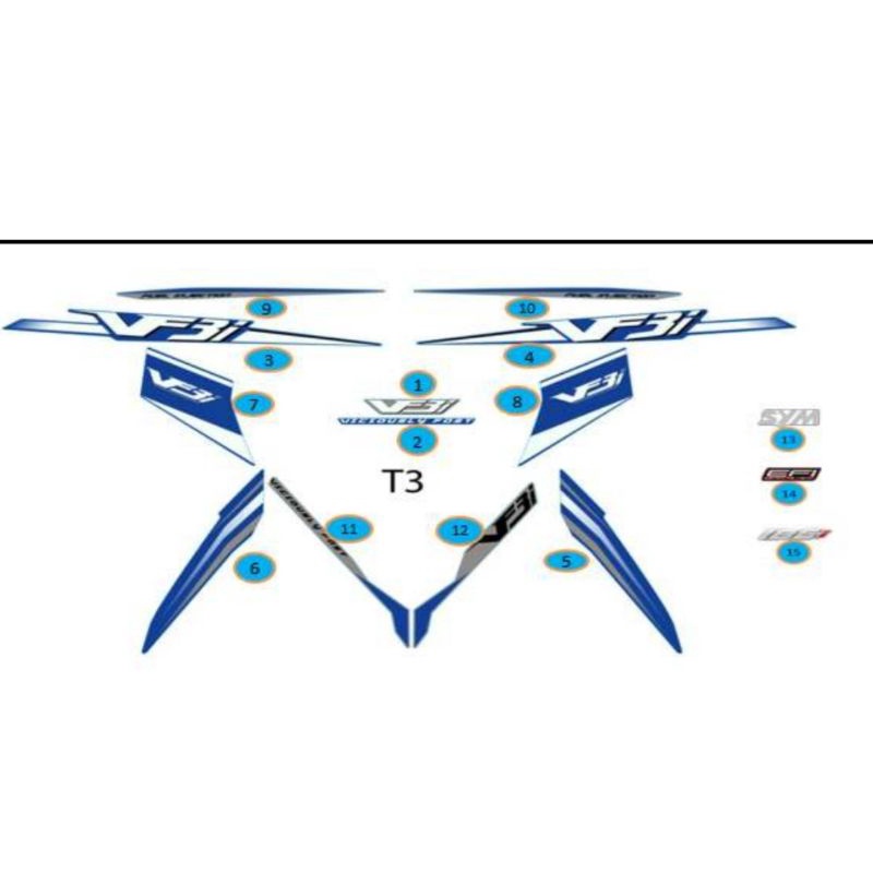 SYM VF3I 185 V1 BLUE BODY STICKER (SINGLE PIECES) | Shopee Malaysia
