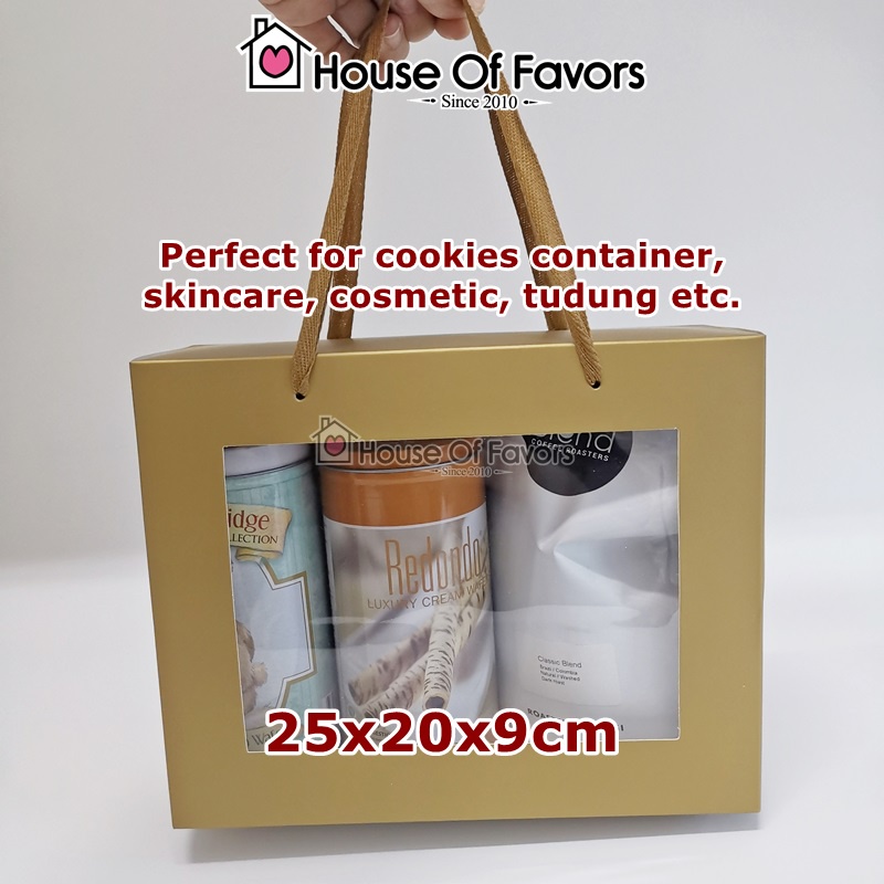 25x20x9cm Gift Box With String Handle & Window Cookies Box Kotak Balang ...